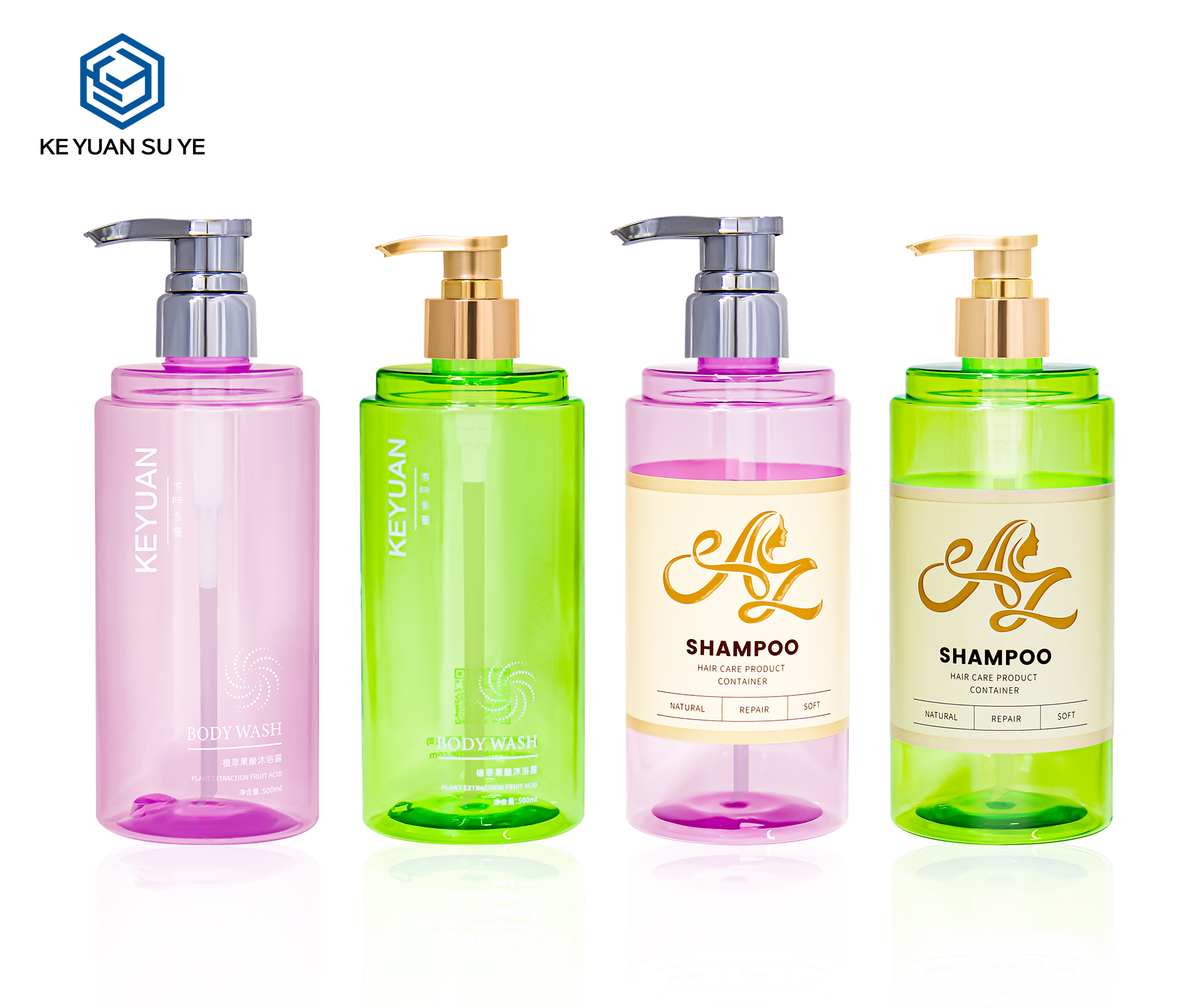 KY229-3 Custom 500ml Round Cosmetic PET Shampoo Plastic Bottle with ...